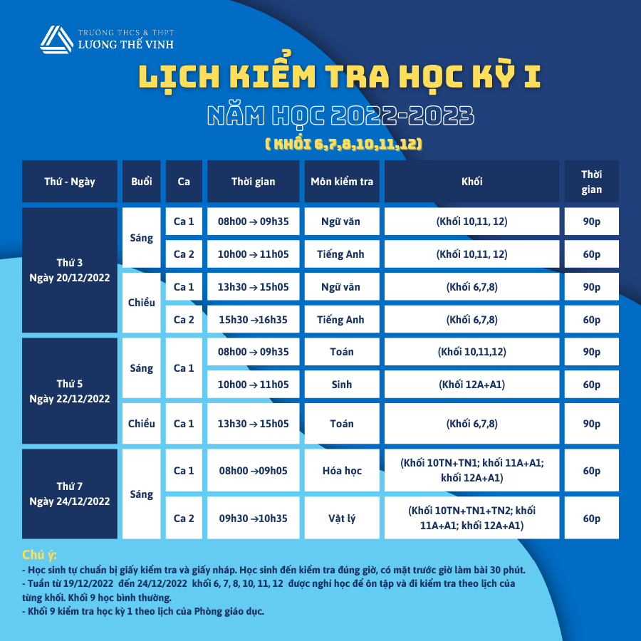 THÔNG BÁO LỊCH THI HỌC KỲ 1 ĐỐI VỚI HỌC SINH KHỐI 6,7,8,9,10,11,12 NĂM HỌC 2022 – 2023 | Trang ...